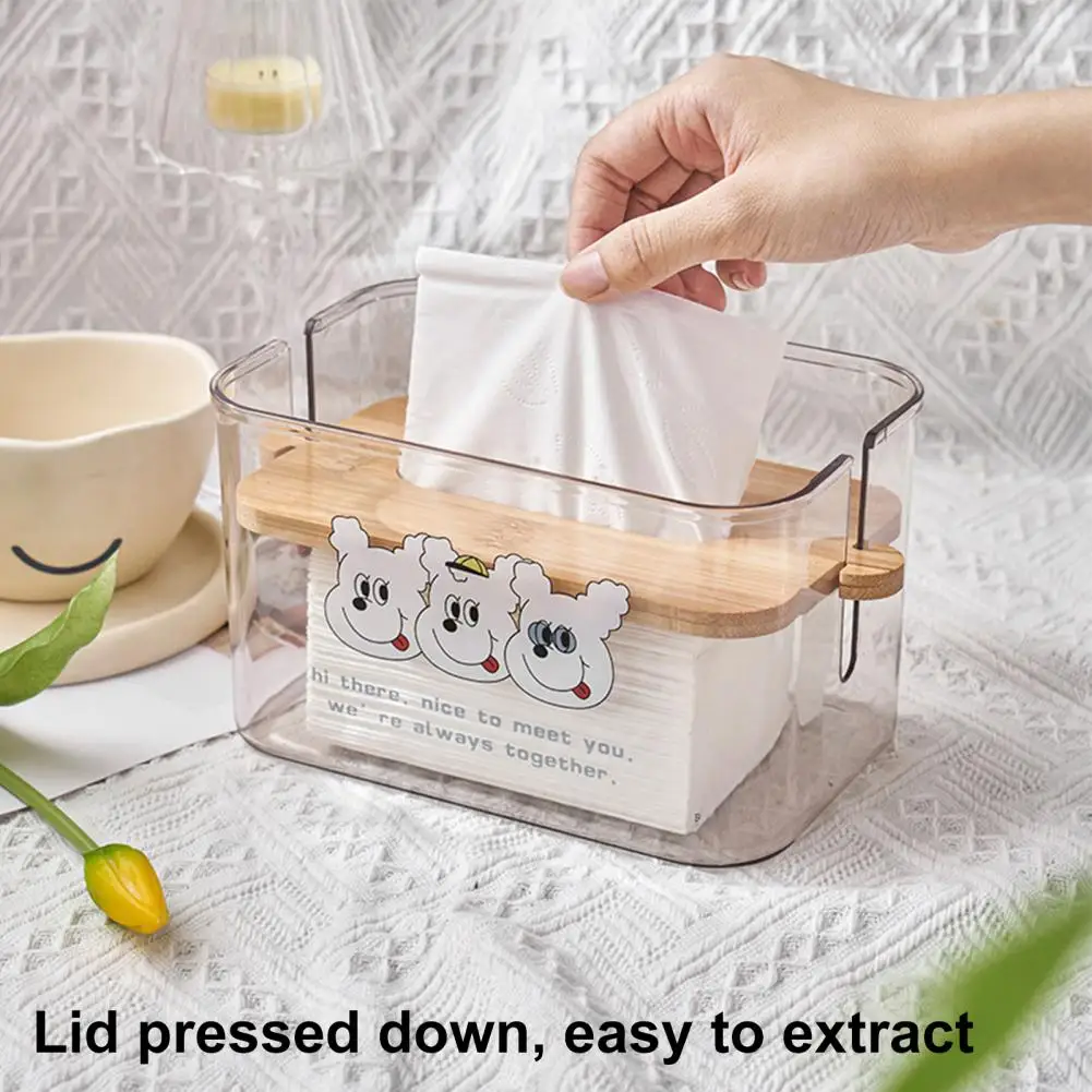 Transparent-Tissue-Box-Dog-Pattern-Wood-Lid-Rounded-Edge-Minimalist-PET ...