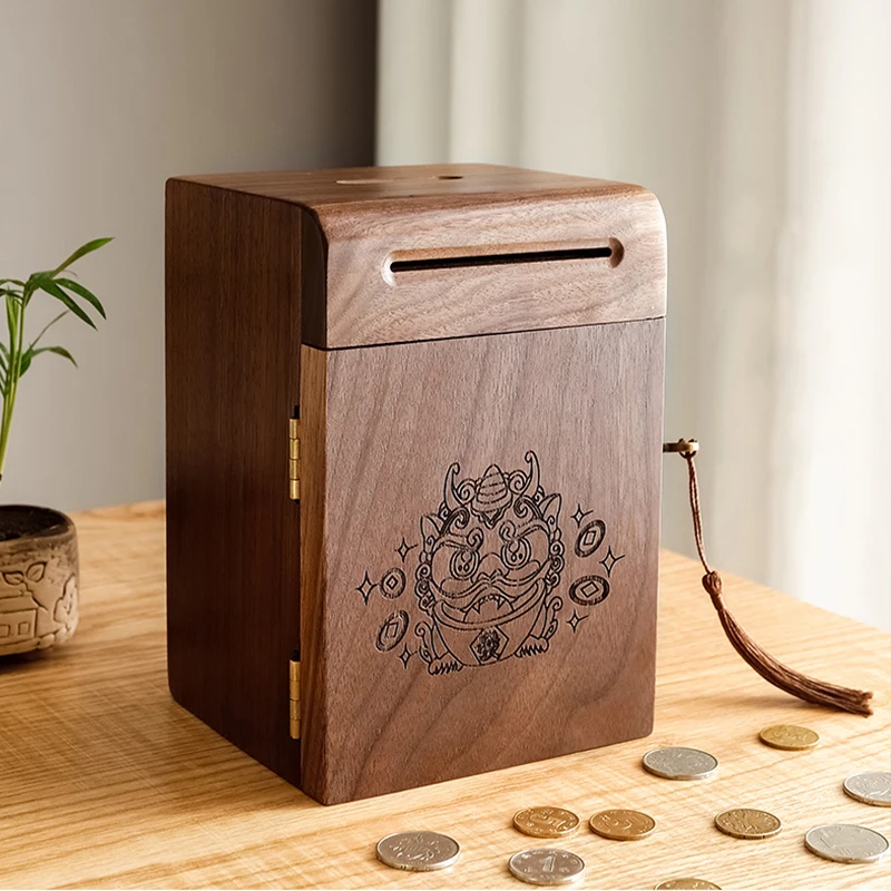 Piggy-Banks-for-Adults-Solid-Wood-Money-Bank-Walnut-Handmade-Money ...