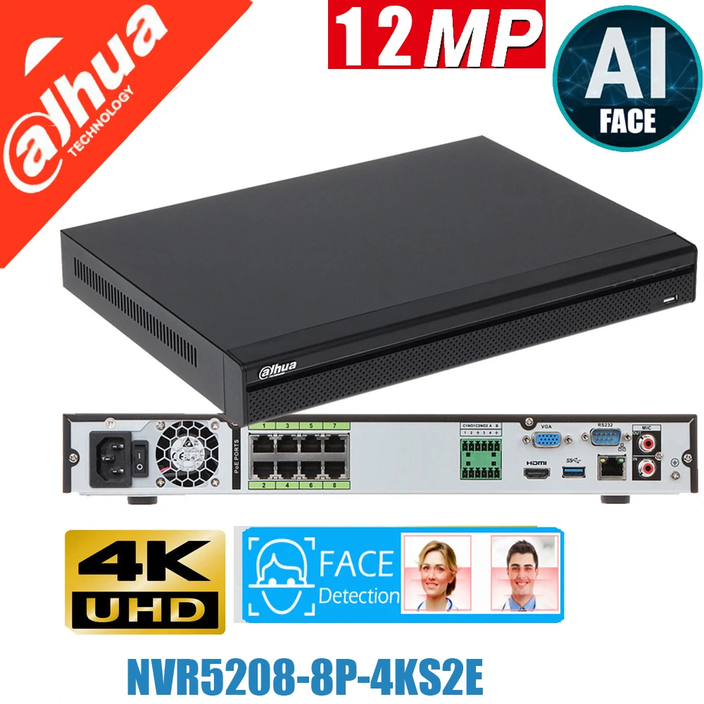 Original Dahua Mutil Language Ai Face Nvr Nvr5208-8p-4ks2 Dhi-nvr5208-8p-4ks2 8poe Ports 4k H ...