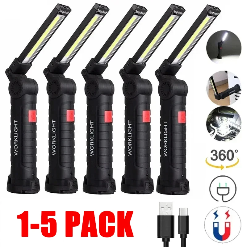 COB LED Magnetic Flashlight Rechargeable Foldable Working Light Torch 5 ...