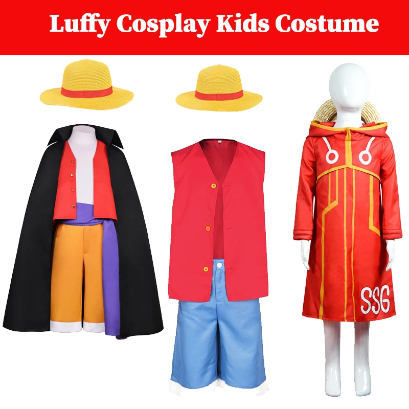 Kids-Luffy-Cosplay-Anime-One-Disguise-Costume-Coat-Pants-Hat-Children ...