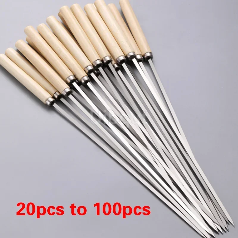 Flat-Barbecue-Stick-BBQ-Roasting-Needle-with-Wooden-Handle-Kebabe ...