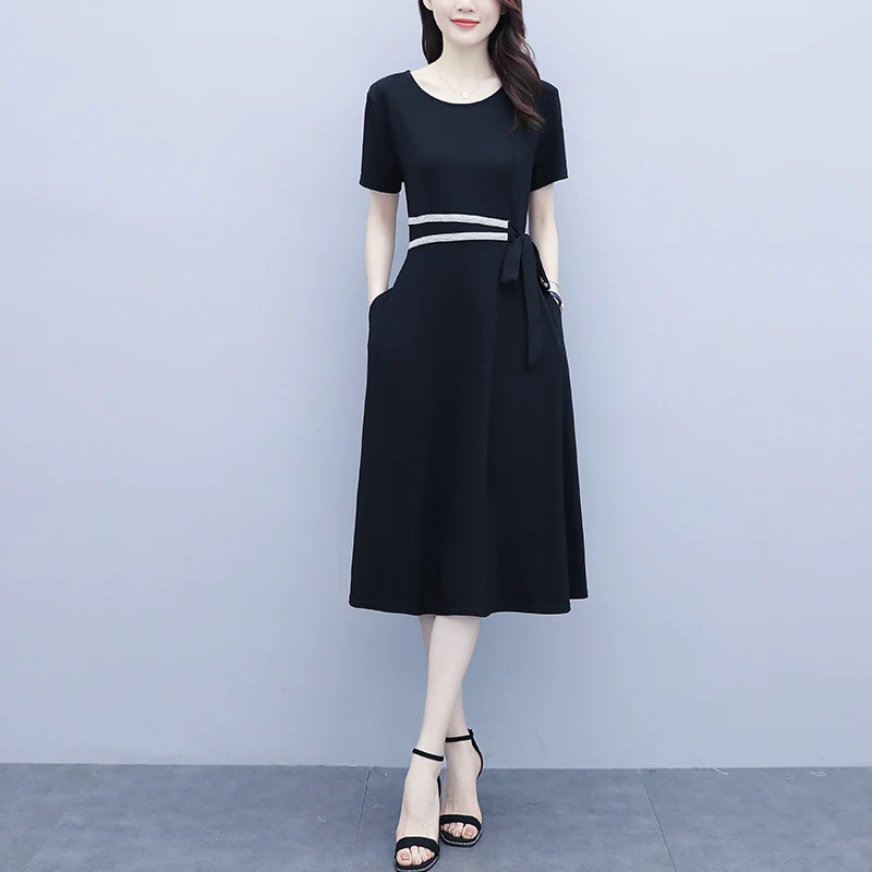 Gaun Midi Hitam Longgar Wanita untuk Wanita Perempuan Ukuran Plus Jubah ...