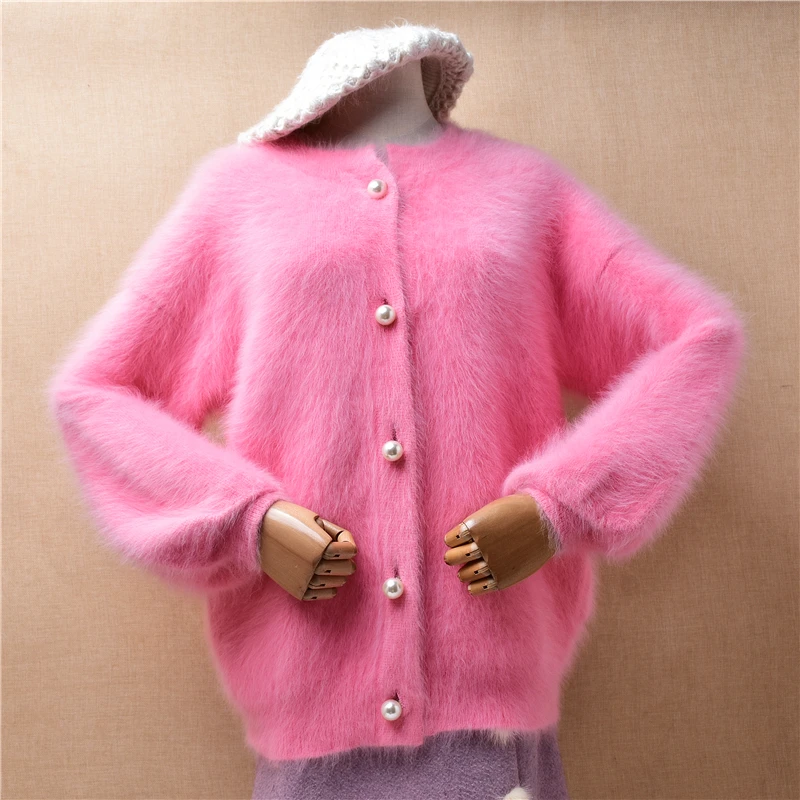 Ropa-de-punto-de-pelo-de-conejo-de-Angora-peludo-rosa-para-mujer-c ...