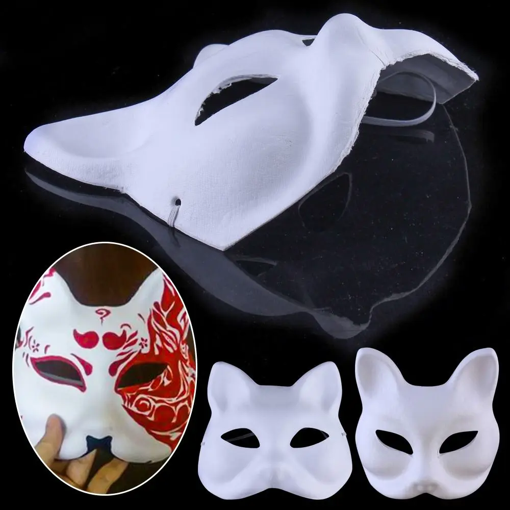 Ballroom-White-Hand-Painted-Mask-Diy-Pulp-Paper-Face-Mask-Colored-Cat ...