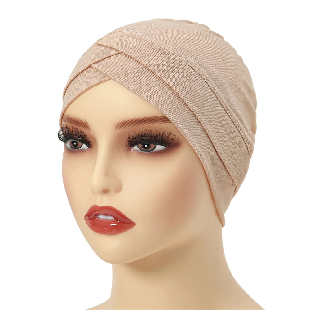 New-Forehead-Cross-Turban-Cap-Underscarf-Muslim-Headscarf-Solid-Colors ...
