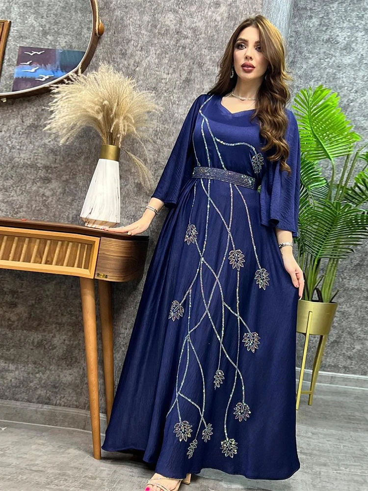 Turkey-Muslim-Dress-Women-Abaya-Diamond-Lace-up-Party-Dresses-Moroccan ...