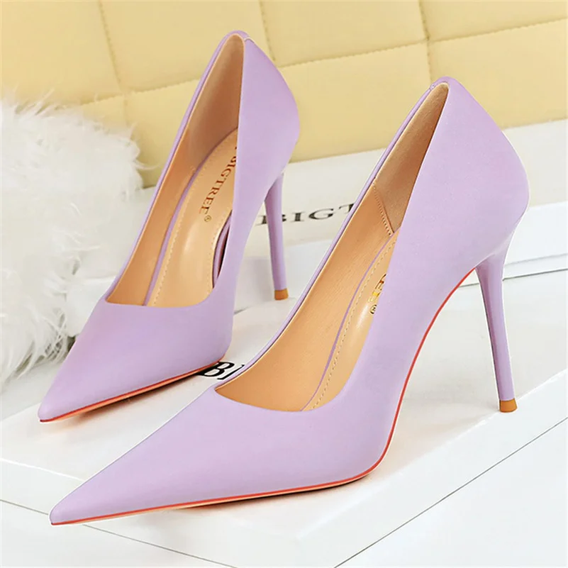 Frauen 10cm High Heels Satin Seide Kleid Stiletto Mode Pumps Dame ...