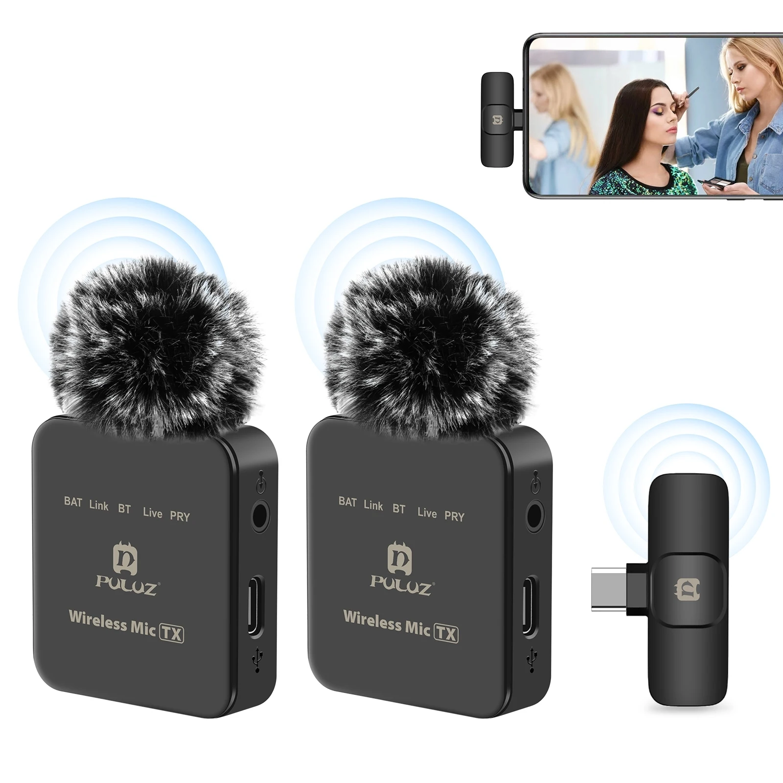 PULUZ-Wireless-Microphone-System-10M-Transmission-Range-for-Smartphones ...
