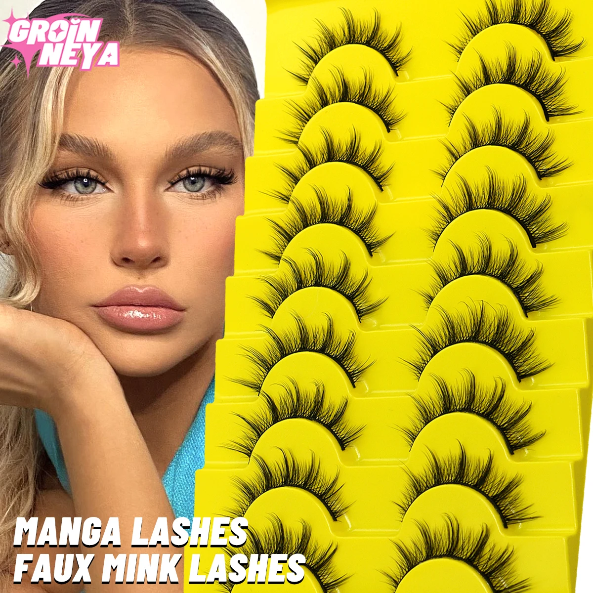 GROINNEYA-Natural-False-Eyelashes-Soft-Cross-Manga-Lashes-Wispy-Faux ...