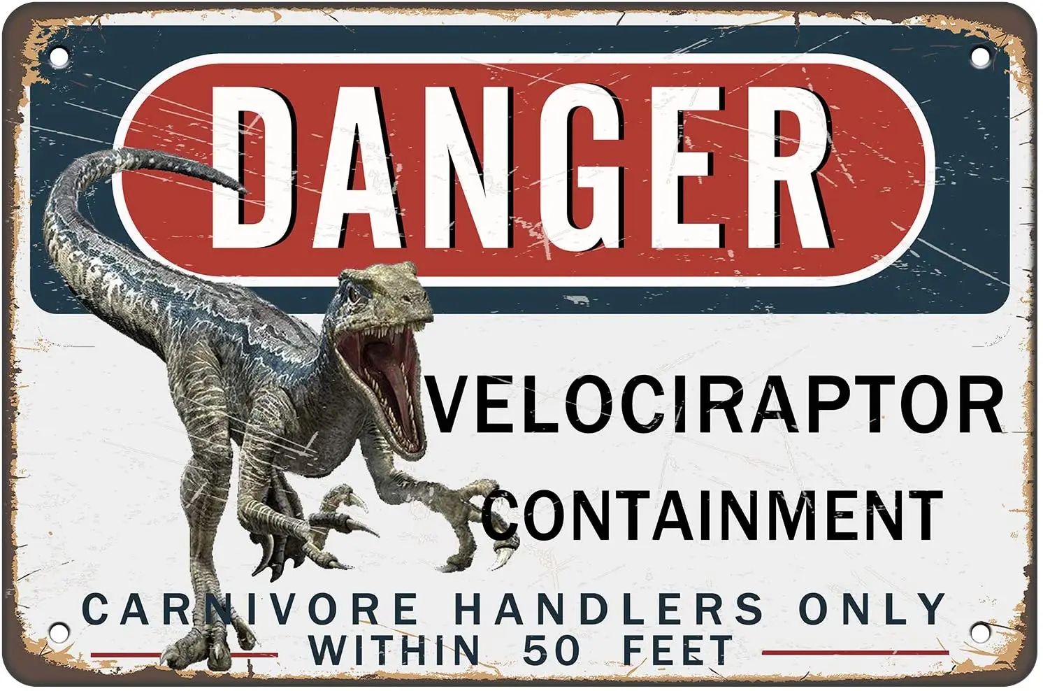 Retro Plaque Danger Velociraptor Containment Metal Tin Sign Poster Home ...