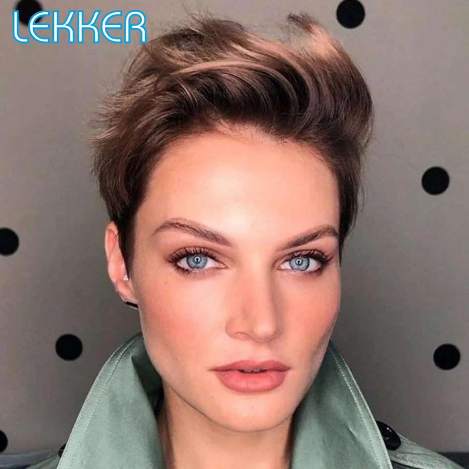 Lekker-Highlight-Brown-Short-Pixie-Cut-Slicked-Back-Bob-13x1-Lace-Front ...