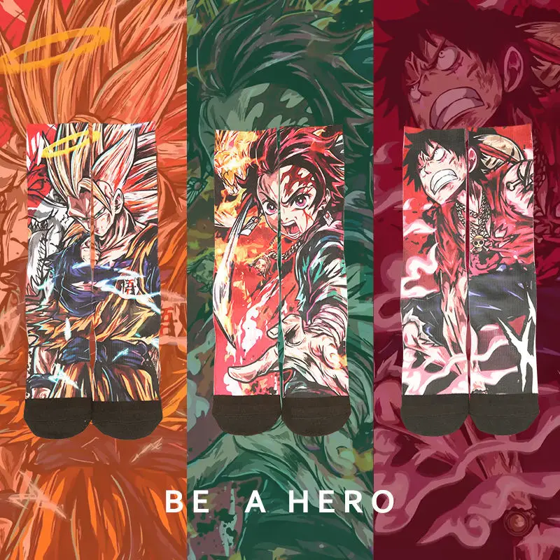Anime-Dragon-Ball-One-Piece-Demon-Slayer-Socks-Men-Stockings-Print ...