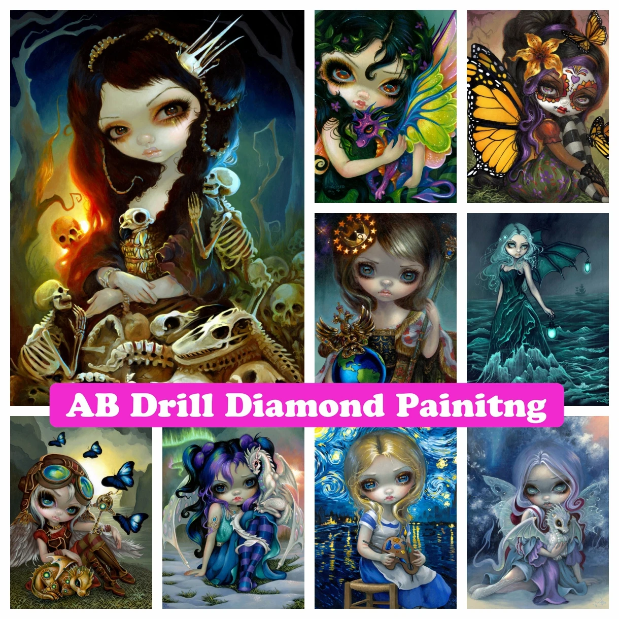 Big-Eye-Girl-DIY-AB-Drill-Diamond-Painting-Mosaic-Embroidery-Gothic-Dark-Fantasy-Art-Cross ...