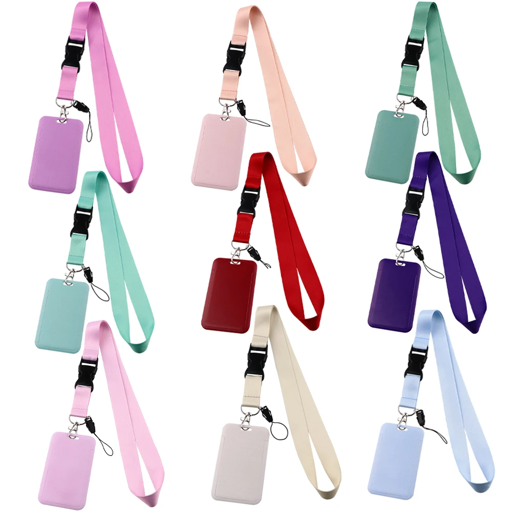 Solid-Color-Lanyard-Credit-Card-ID-Badge-Holder-Key-Ring-Bag-Travel ...