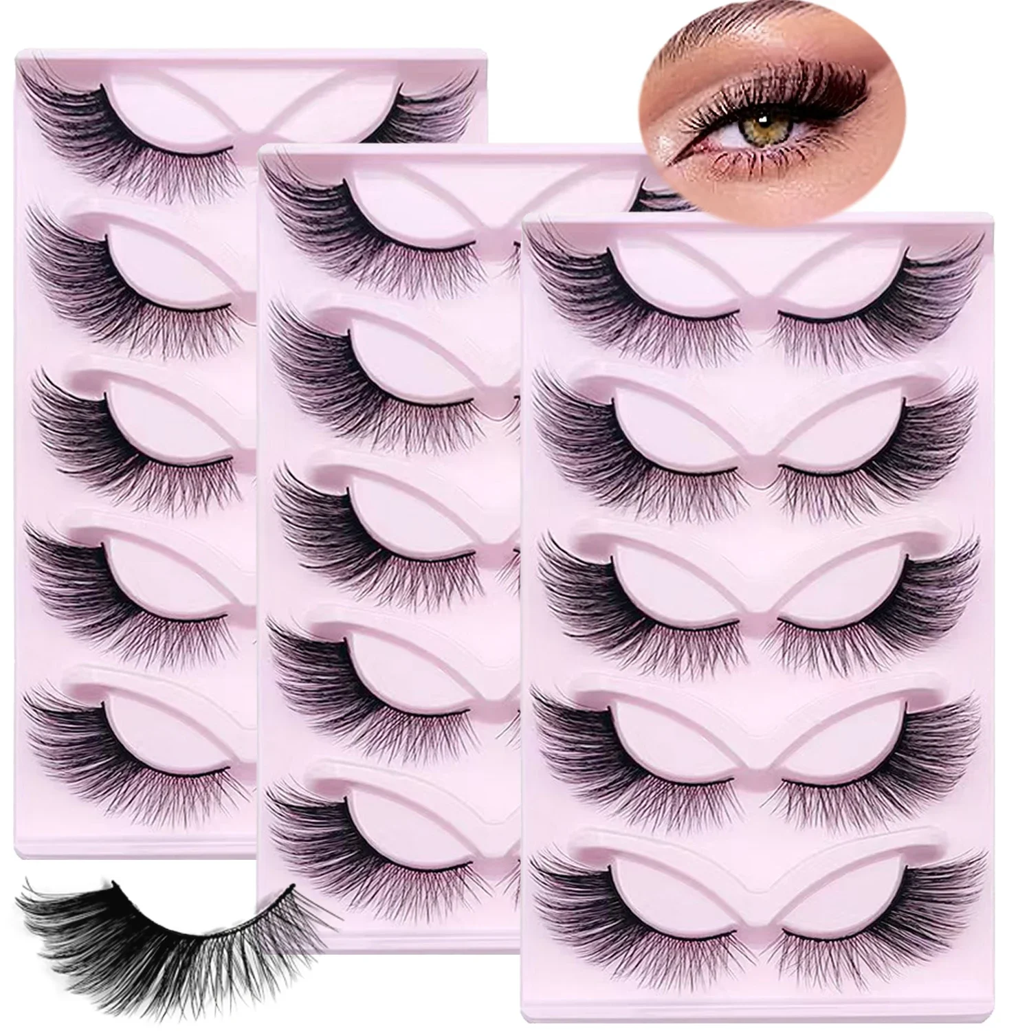 15Pairs-3Pack-Cat-Eye-Lashes-18mm-Cat-Eye-Natural-Look-False-Eyelashes ...