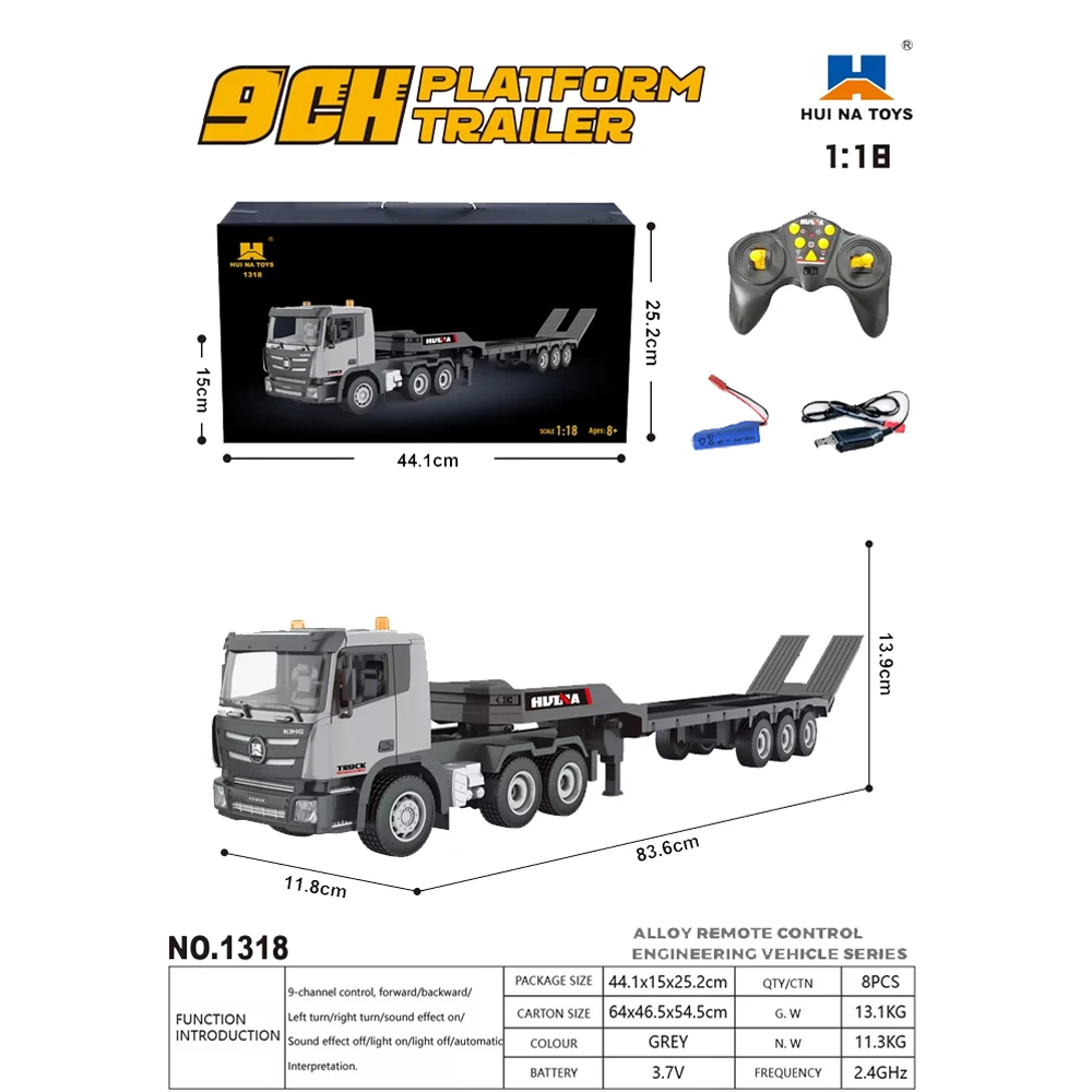 1-18-HUINA-9CHRC-Alloy-Remote-Control-Trailer-2-4GHZ-9CH-Wireless ...