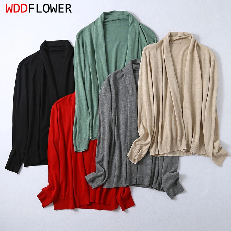 Women Cardigan Sweater Mulberry Silk Cashmere Blend Solid Colors Scarf ...