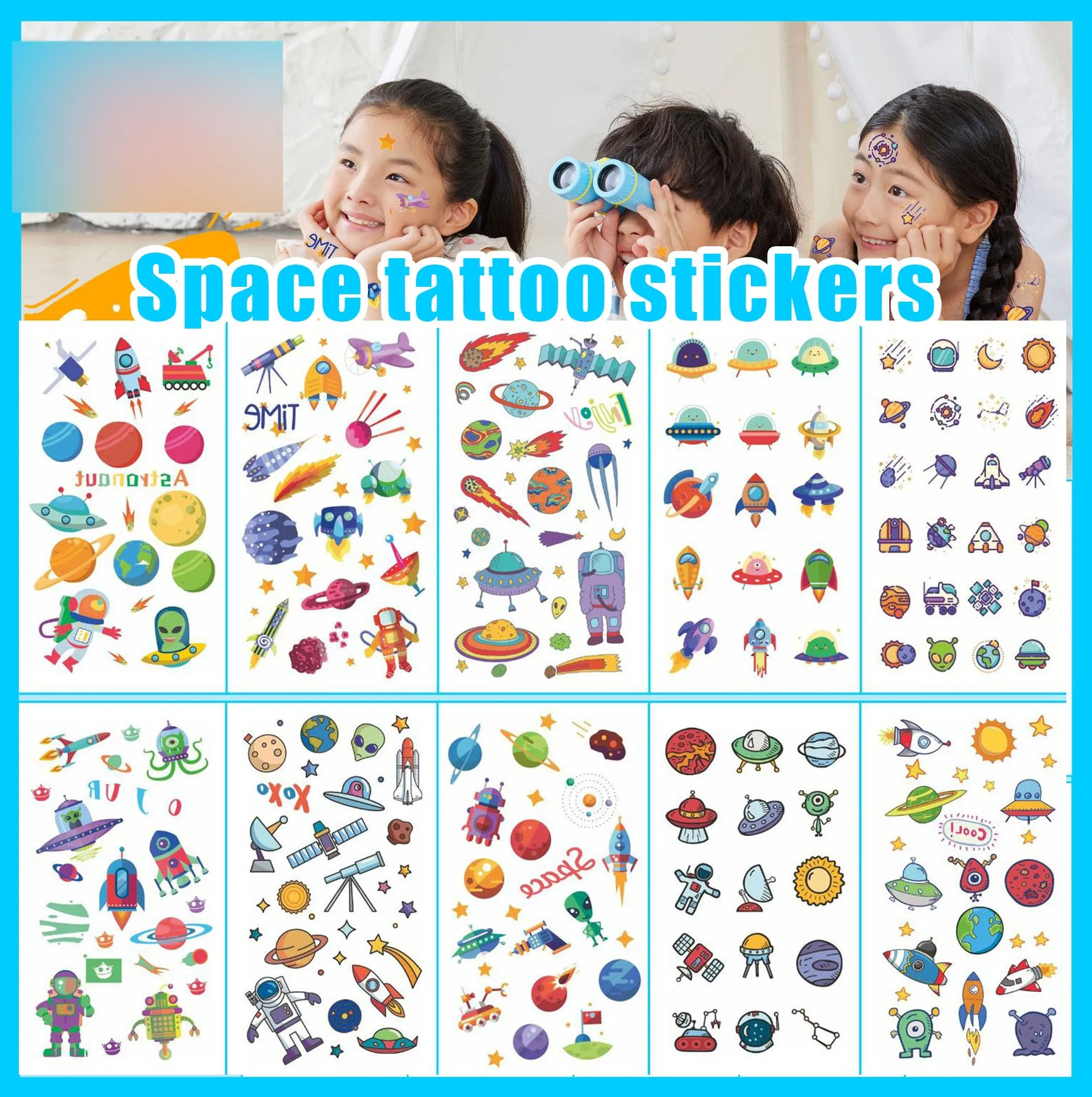 10-Kids-Tattoo-Stickers-Space-Creative-Cartoon-Spaceship-Astronaut ...