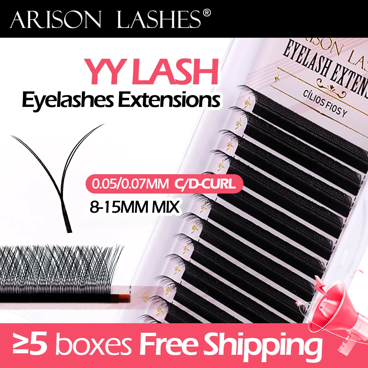 ARISON-Black-YY-Eyelashes-Extension-Double-Tips-Lashes-Cilios-Y-Premade ...
