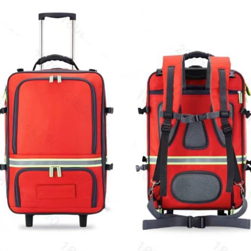 Red-Nylon-Trolley-Emergency-Backpack-For-Doctor-Wheeled-First-Aid-Kit ...