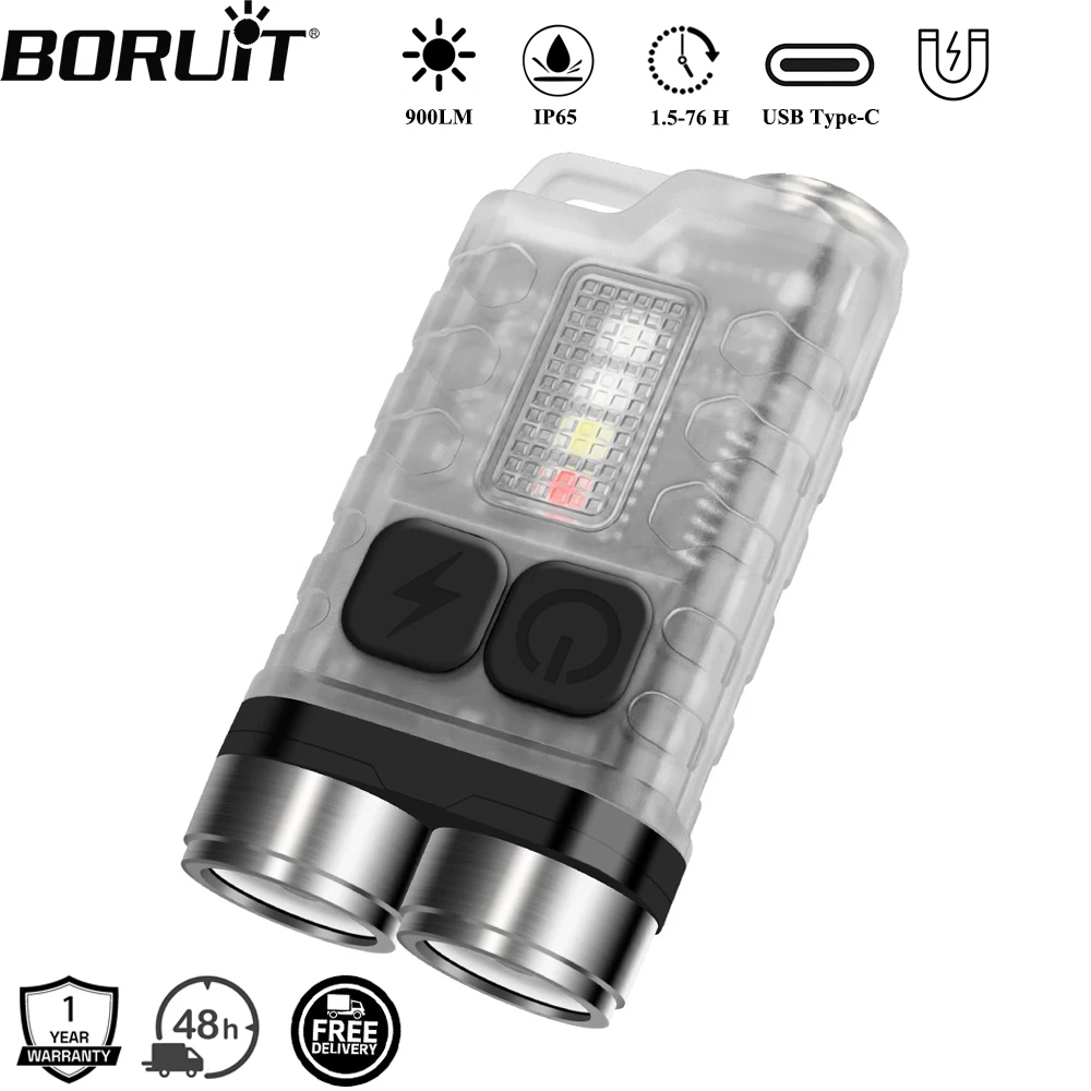 BORUiT V3 LED Keychain Portable 900LM EDC UV Flashlight Work Light Type ...