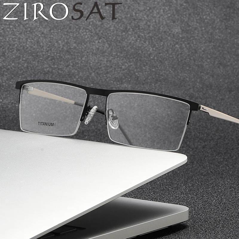 ZIROSAT-P8826-Pure-Tatinium-Half-Rim-Square-Prescription-Eyeglasses ...