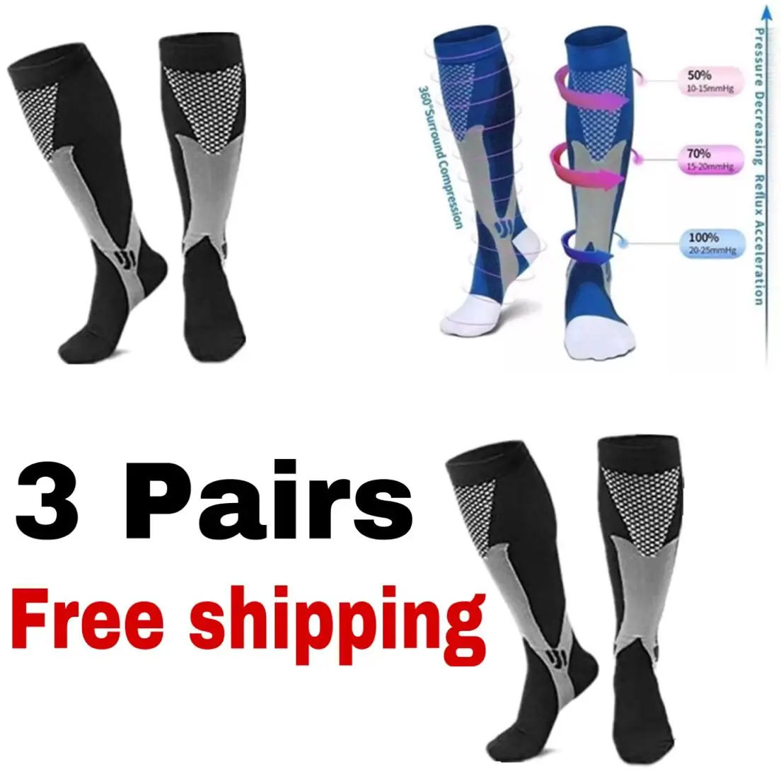 Free-Shipping-3-Pairs-Compression-Socks-for-Varicose-Veins-Football ...