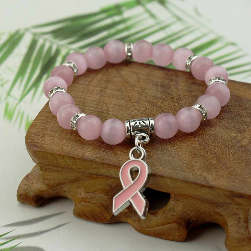 New Arrival Breast Cancer Awareness Jewelry Pink Opal Beaded Bracelet ...