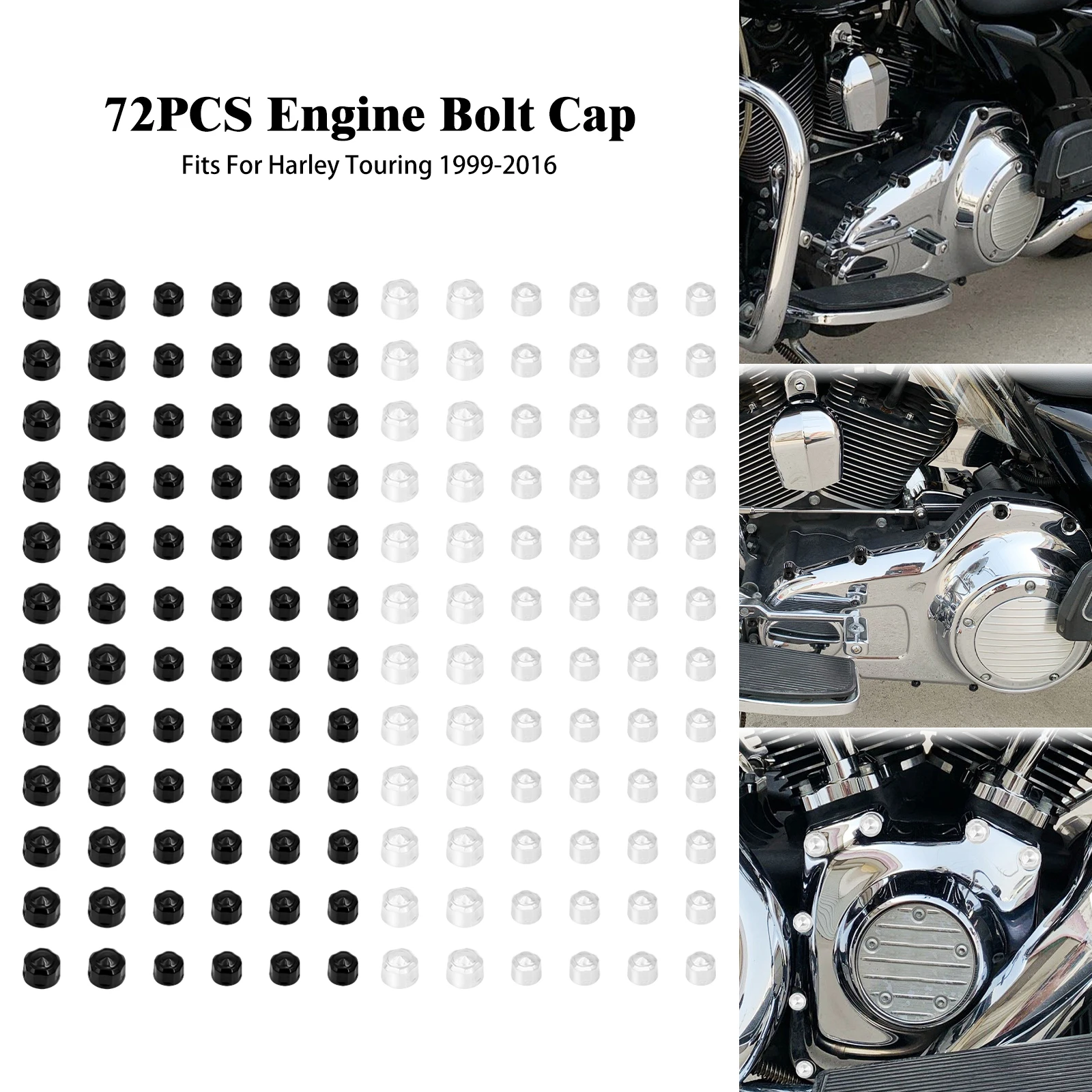72PCS-Motorcycle-Black-Chrome-Engine-Bolts-Cap-Set-For-Harley-Softail ...