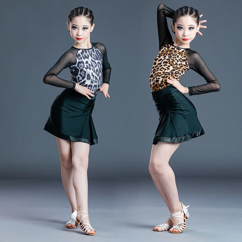 Children-S-Ballroom-Dance-Competition-Clothes-Mesh-Sleeves-Leopard-Top ...