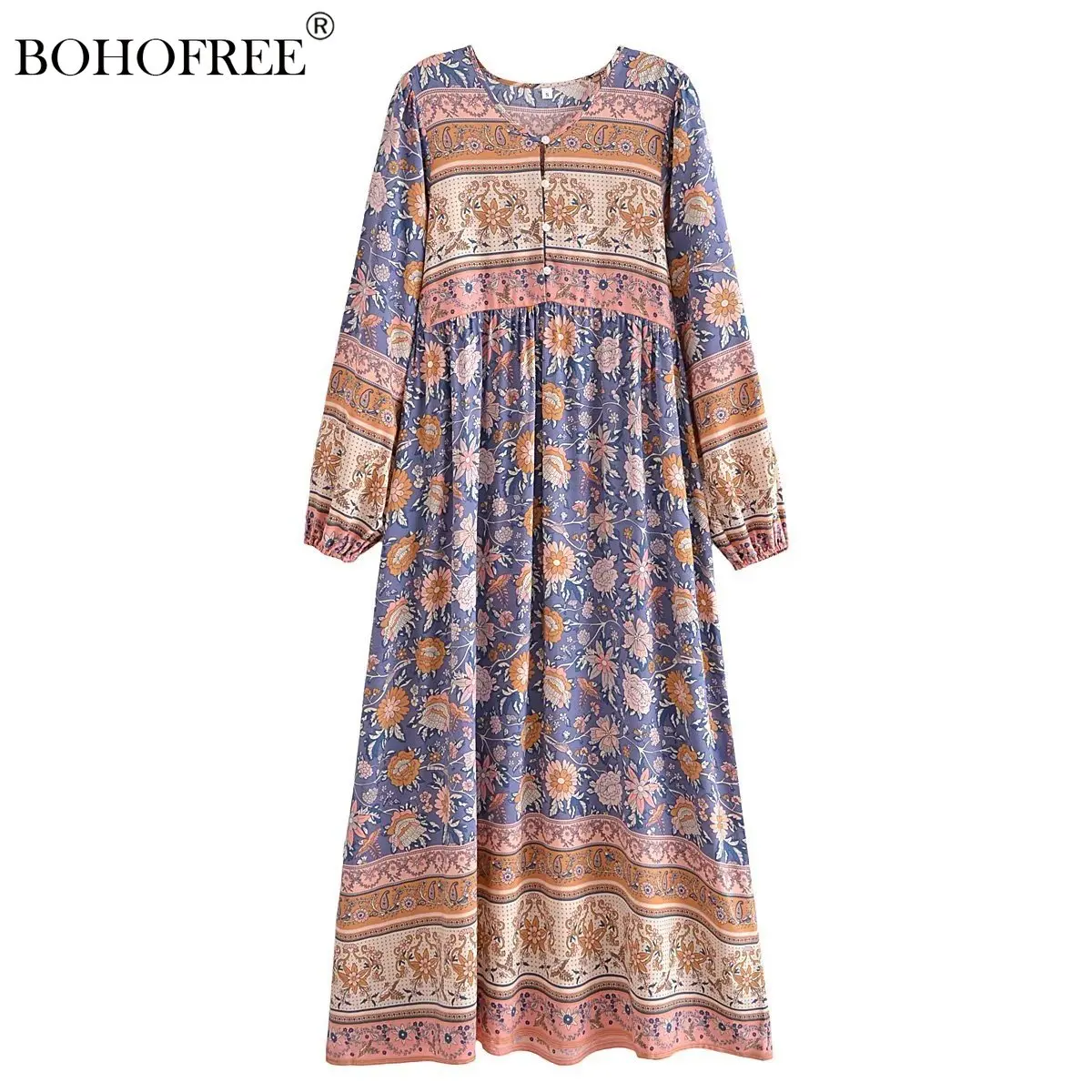 Vintage-Chic-Tunic-Dress-Full-Sleeve-Floral-Print-Boho-Robes-Bohemian ...