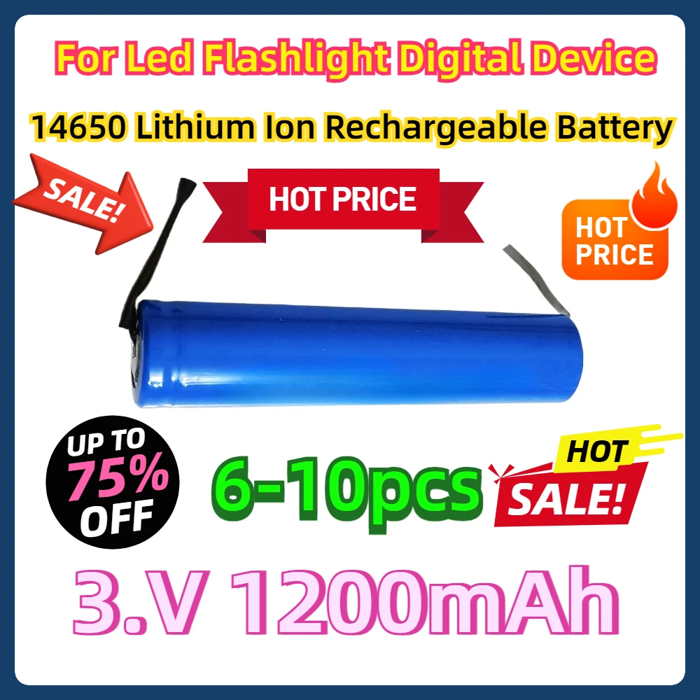 6-10pcs For Led Flashlight Digital Device 3.7V 14650 Lithium Ion ...