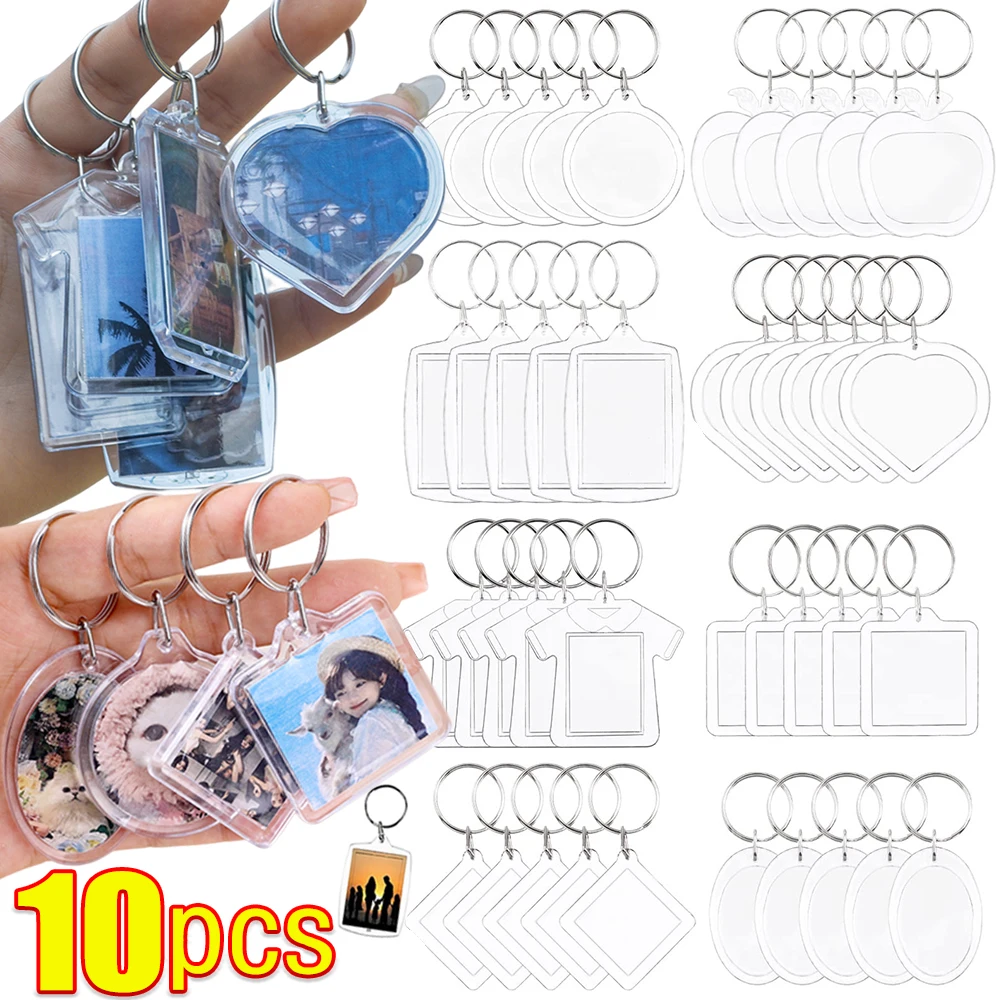 1-10Pcs-Blank-Acrylic-Picture-Keychain-DIY-Clear-Insert-Photo-Split-Key ...