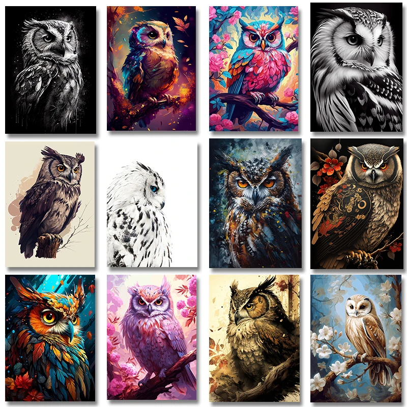 Cute Owl Bird Animals Flower Posters and Prints Canvas Painting Vintage ...