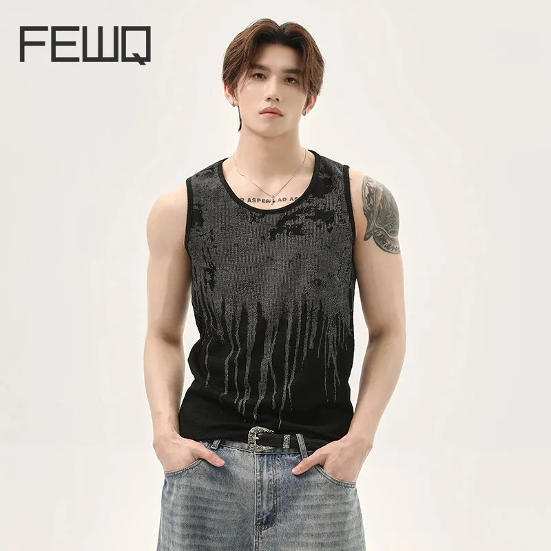 FEWQ American Style Men's Tank Tops Round Collar Gradient Color ...
