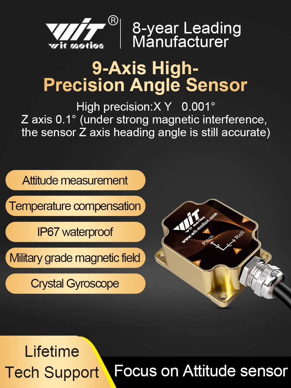 WitMotion HWT9073 AHRS IMU 3 Axis Accelerometer+Crystal Gyroscope ...