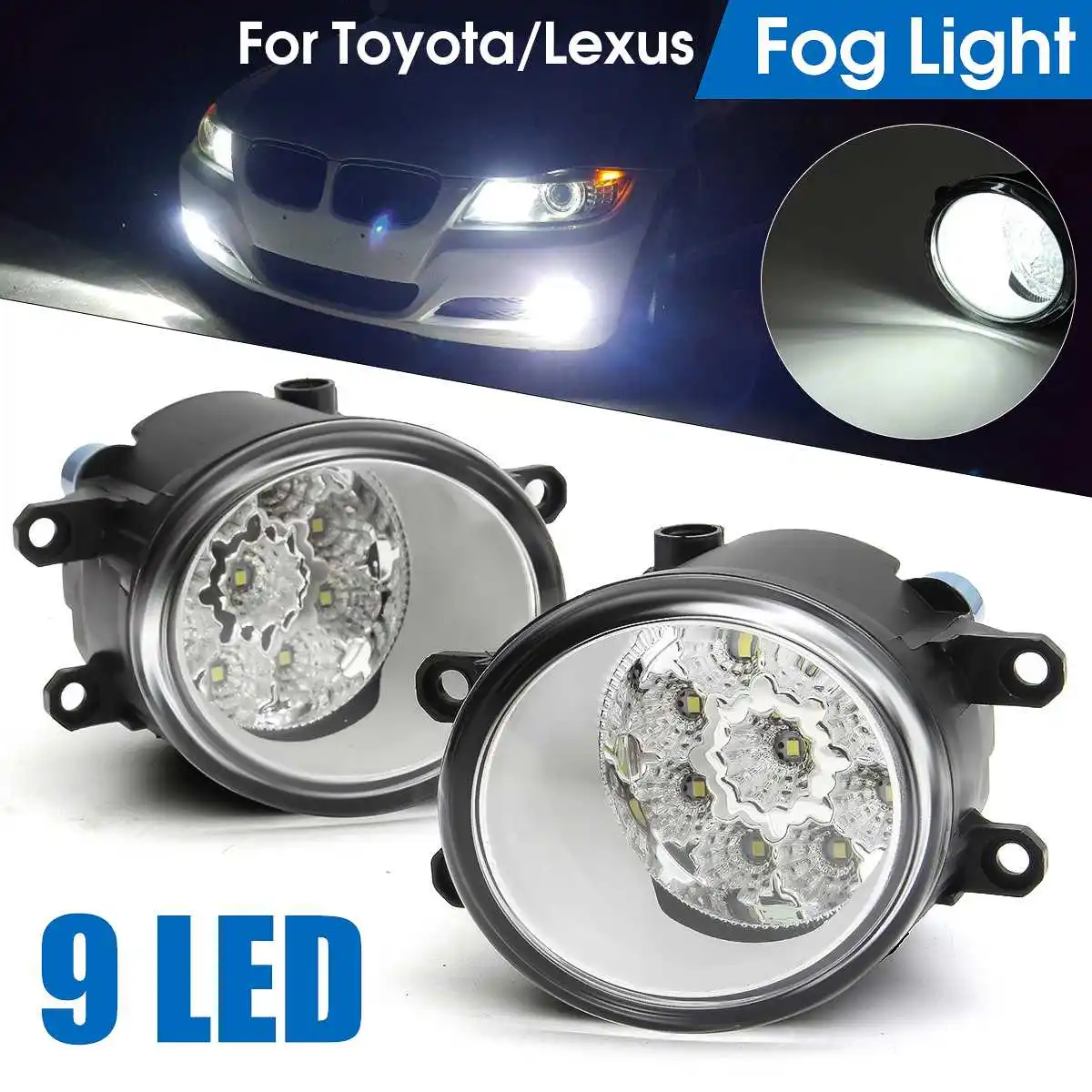 2PCS 9LED Car Front Bumper Fog Lamp DRL Daytime Running Lamp 12V-24V ...