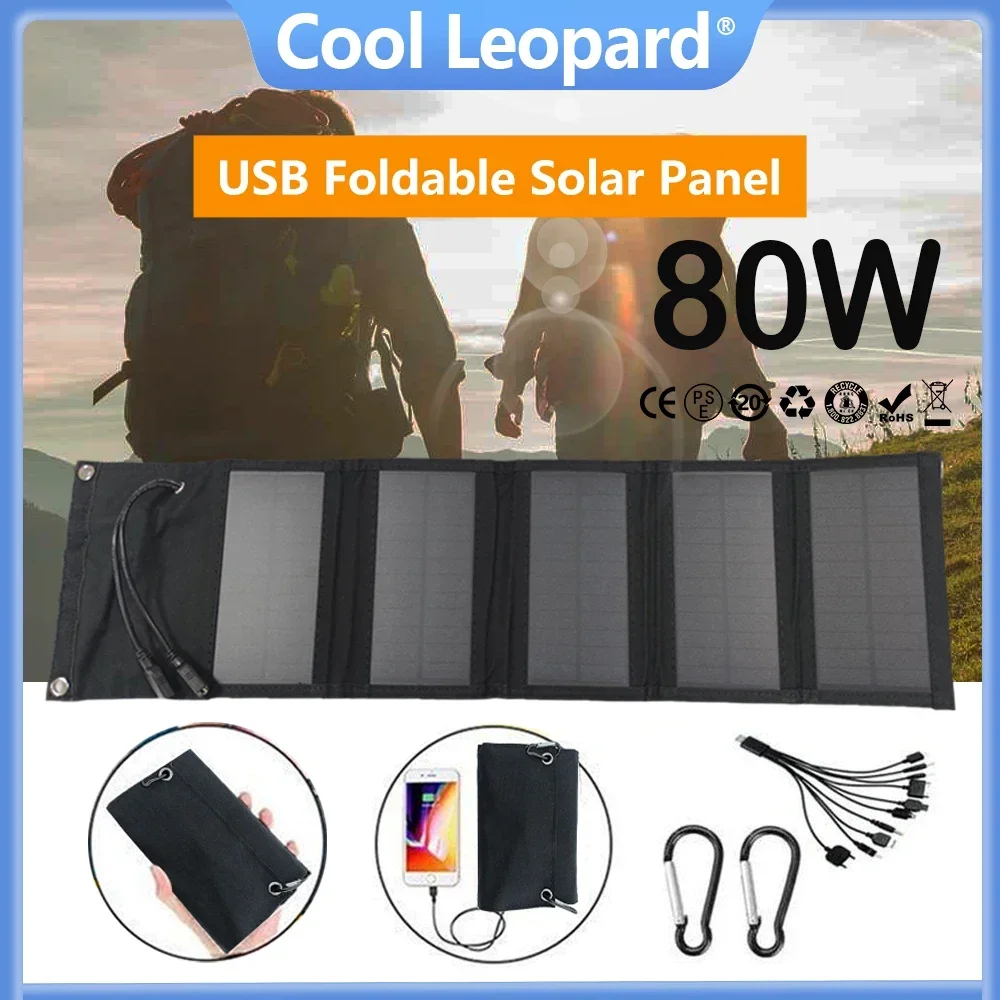 Foldable-5-fold-Solar-Panel-80W-5V-USB-Portable-Battery-Charger-for ...