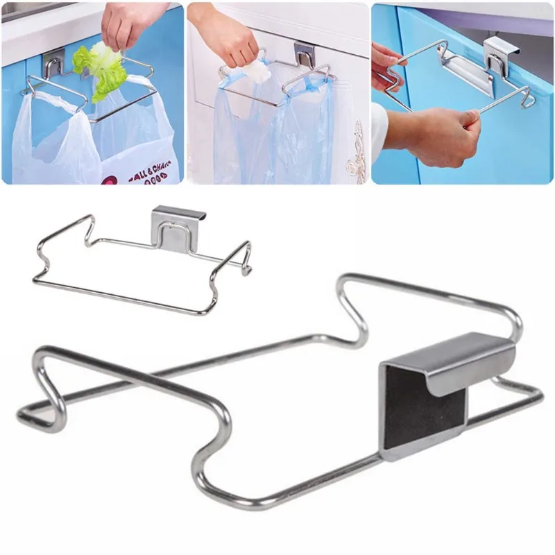 Stainless-Steel-Kitchen-Trash-Rack-Cabinet-Door-Garbage-Bags-Holder ...