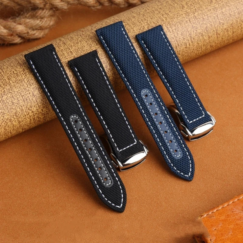 Canvas leather Watchband For Omega Seamaster 007 300 AT150 Speedmaster ...