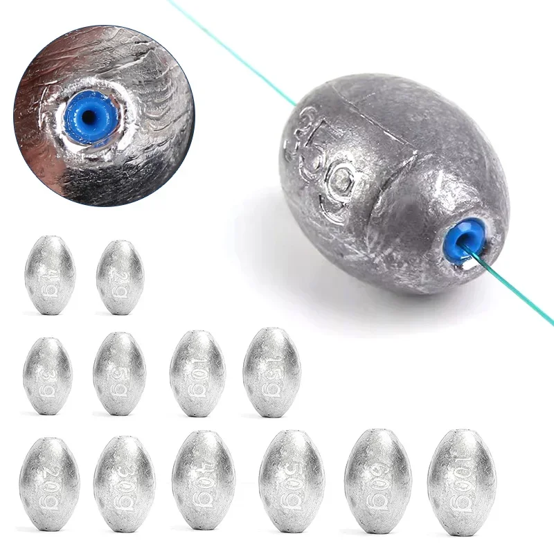 Fishing-Lead-Weight-Sinkers-2g-100g-Olive-Shaped-Line-Sinkers-Hook-Connector-Round-Shot-Hollow ...