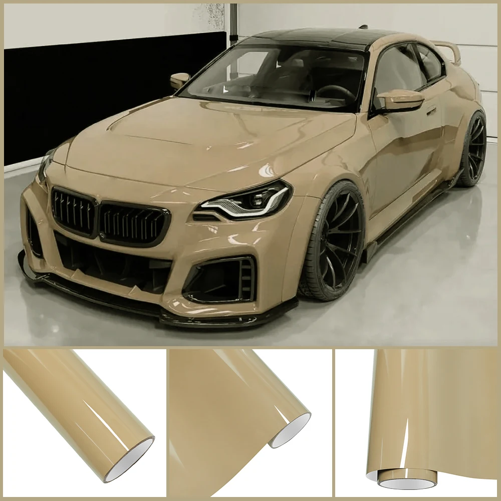 Crystal Glossy Sand Beige PET Wrap Vinyl Film Car Whole Body Protective ...