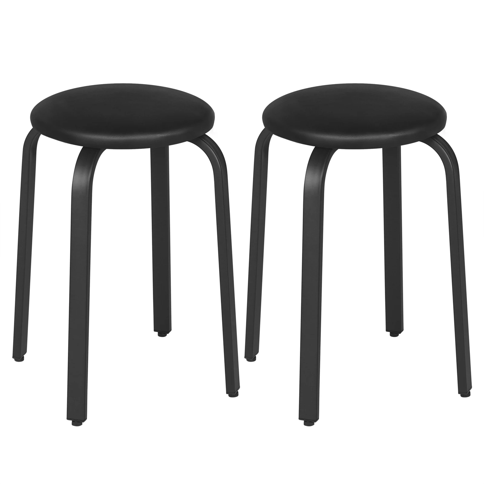 2PCS-SET-Grey-Black-Dining-Room-Stool-Faux-Leather-Round-Stackable ...