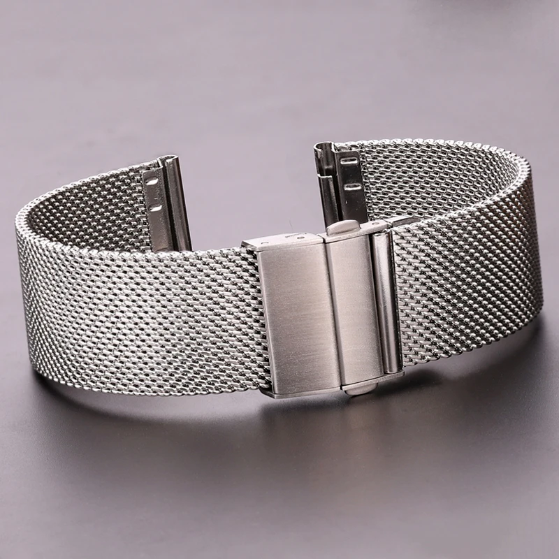 Mesh Milanese Loop Watchbands 16mm 18mm 20mm 22mm 24mm Silver Black ...