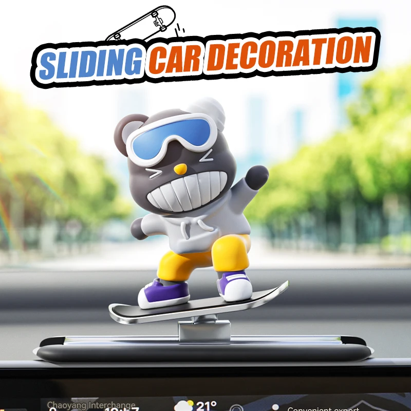 Sliding-Moving-Car-ornaments-movable-skateboard-bear-cool-decorations ...