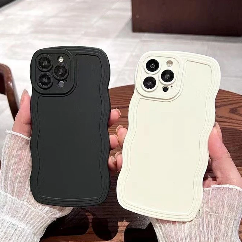 Solid Candy Color Wavy Pattern Phone Case For iPhone 16 15 14 13 12 11 ...