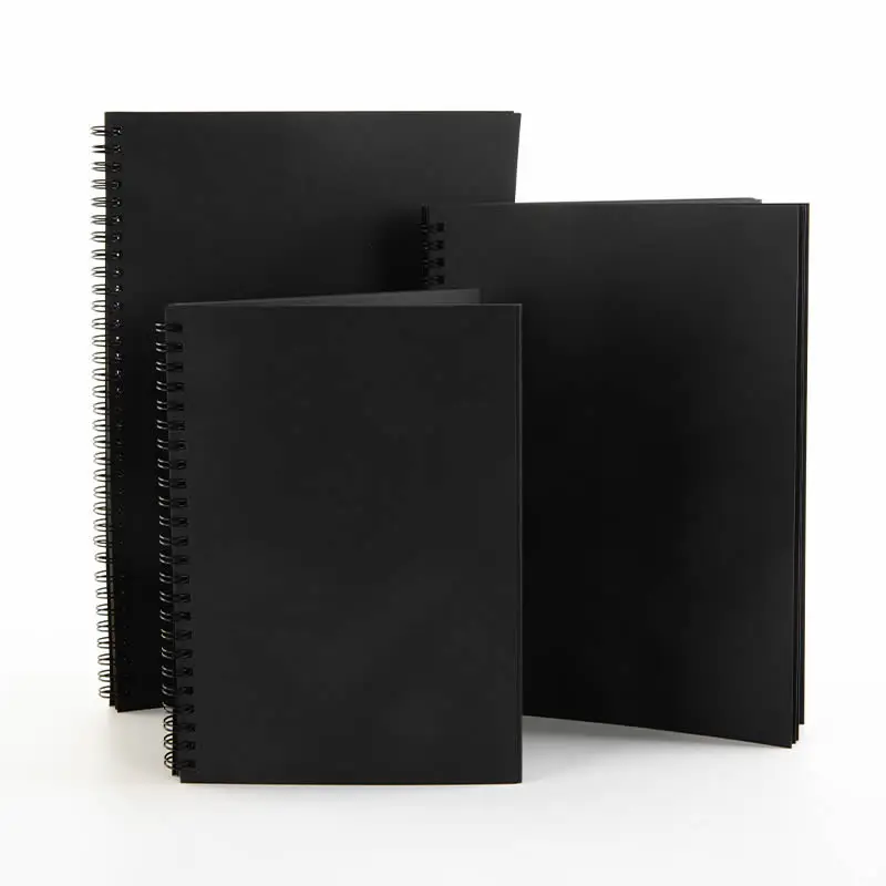 2X-Spiral-coil-Notebook-Diary-Black-Paper-Notepad-A5-B5-A4-Sketch ...