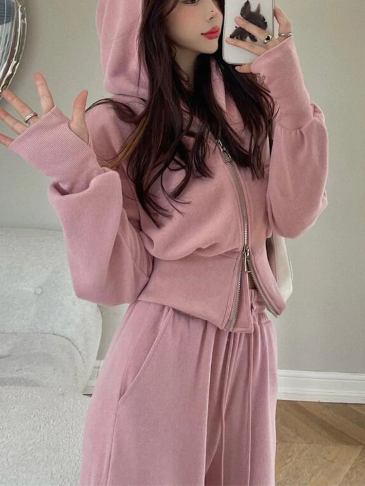 Korean-Style-Fashion-Casual-Female-Tracksuit-Women-Two-Piece-Set-Solid ...