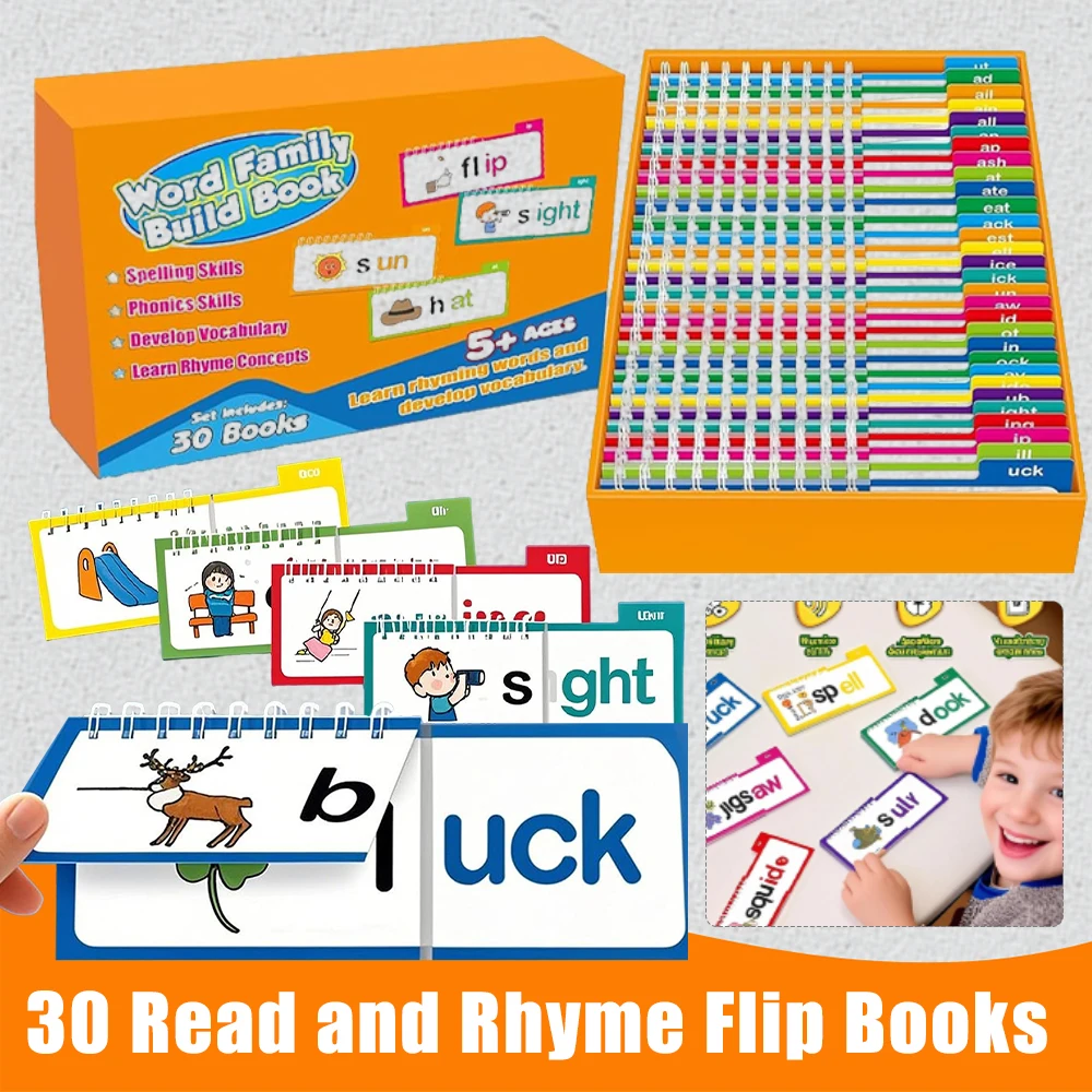 30 Read and Rhyme Flip Books Vocabulary Flash Cards Word Reading Flip ...